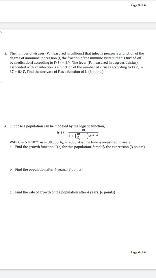 Solved Page 3 of 4 5. The number of viruses (V, measured in | Chegg.com