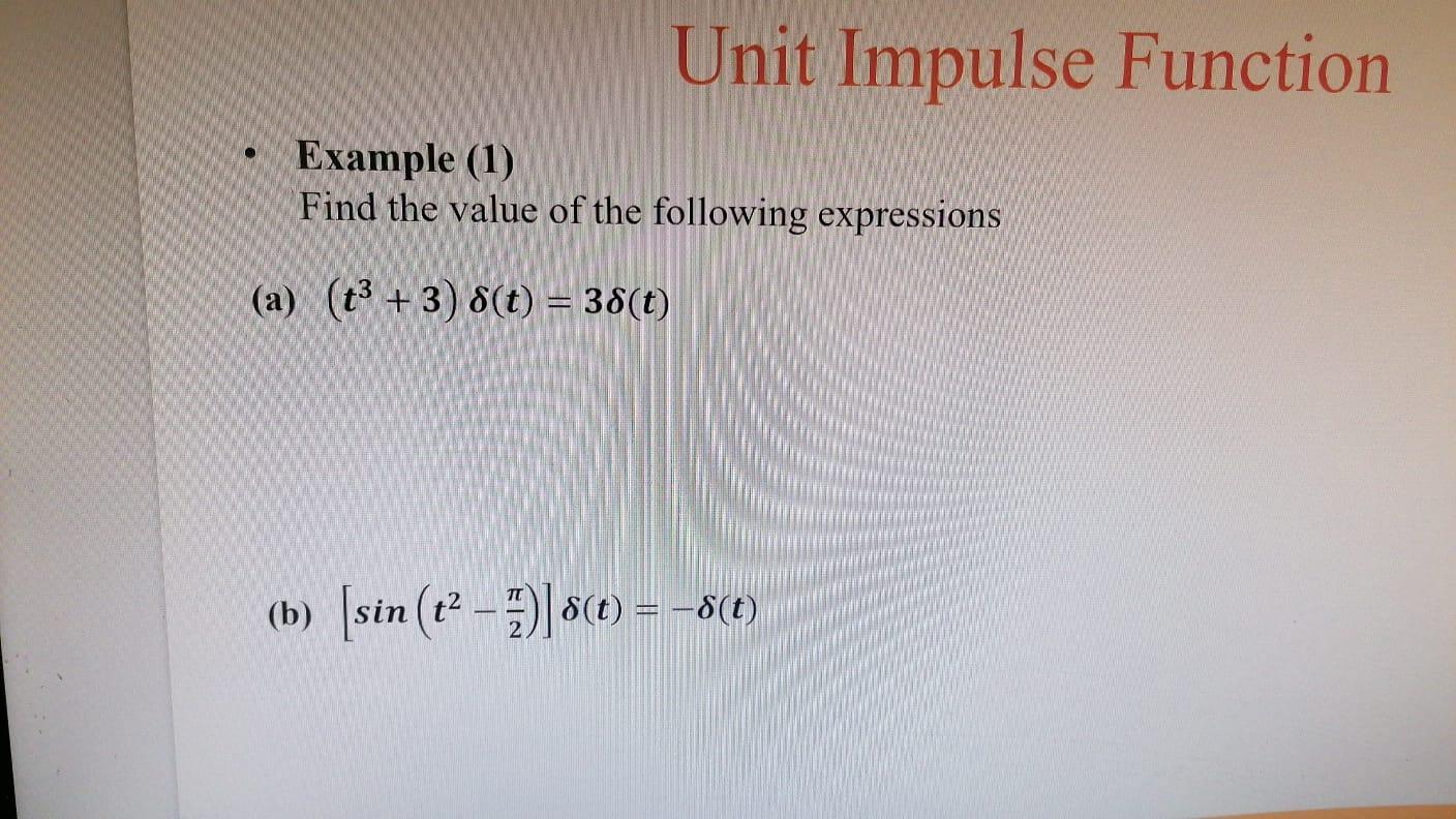 Solved Unit Impulse Function Example (1) Find the value of | Chegg.com