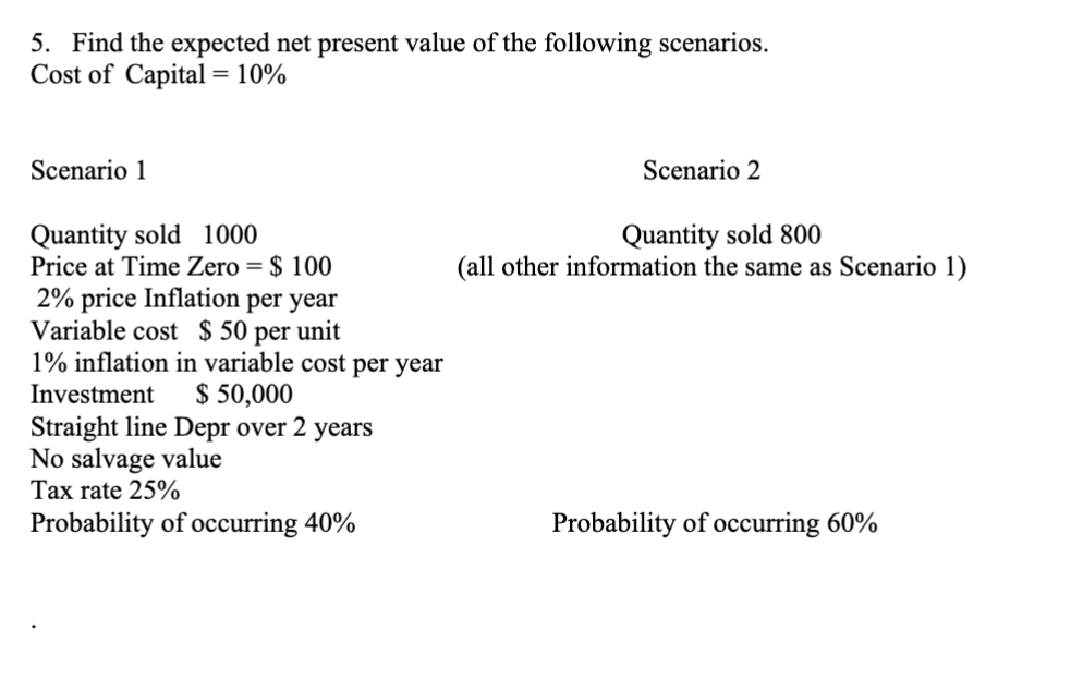 Solved 5. Find the expected net present value of the | Chegg.com