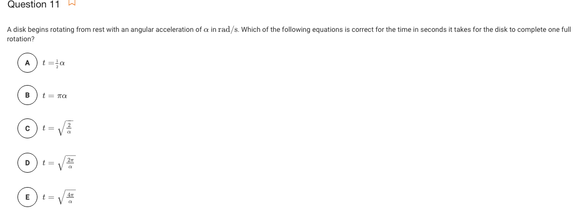 Solved Question 11 W A disk begins rotating from rest with | Chegg.com