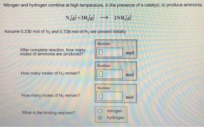 Solved Nitrogen and hydrogen combine at high temperature, in | Chegg.com