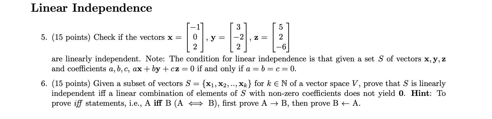 Solved 5. (15 points) Check if the vectors | Chegg.com