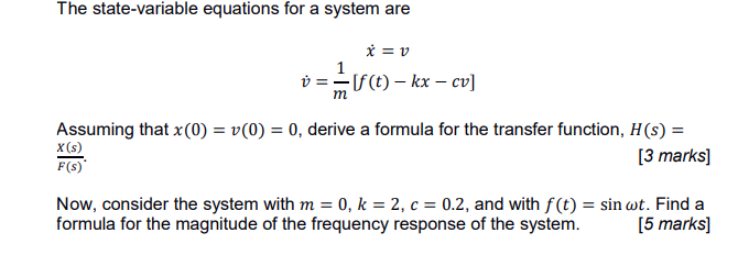 Solved The state-variable equations for a system are | Chegg.com