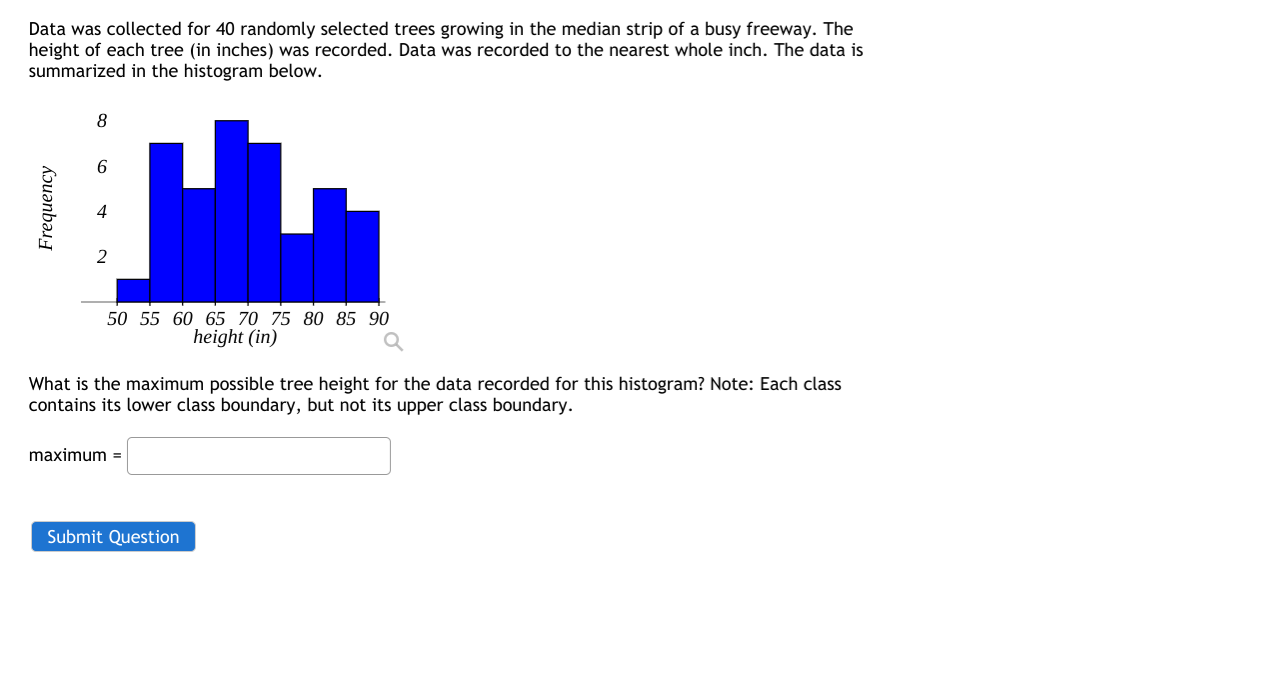 Solved Data was collected for 40 randomly selected trees | Chegg.com