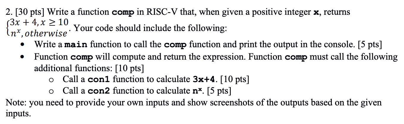 2. [30 pts] Write a function comp in RISC-V that, | Chegg.com