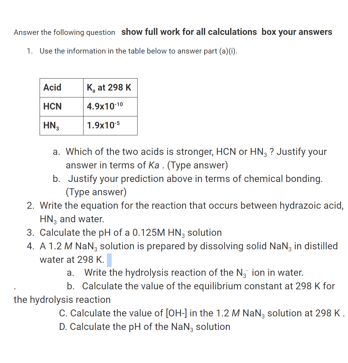 Solved Answer the following question show full work for all | Chegg.com