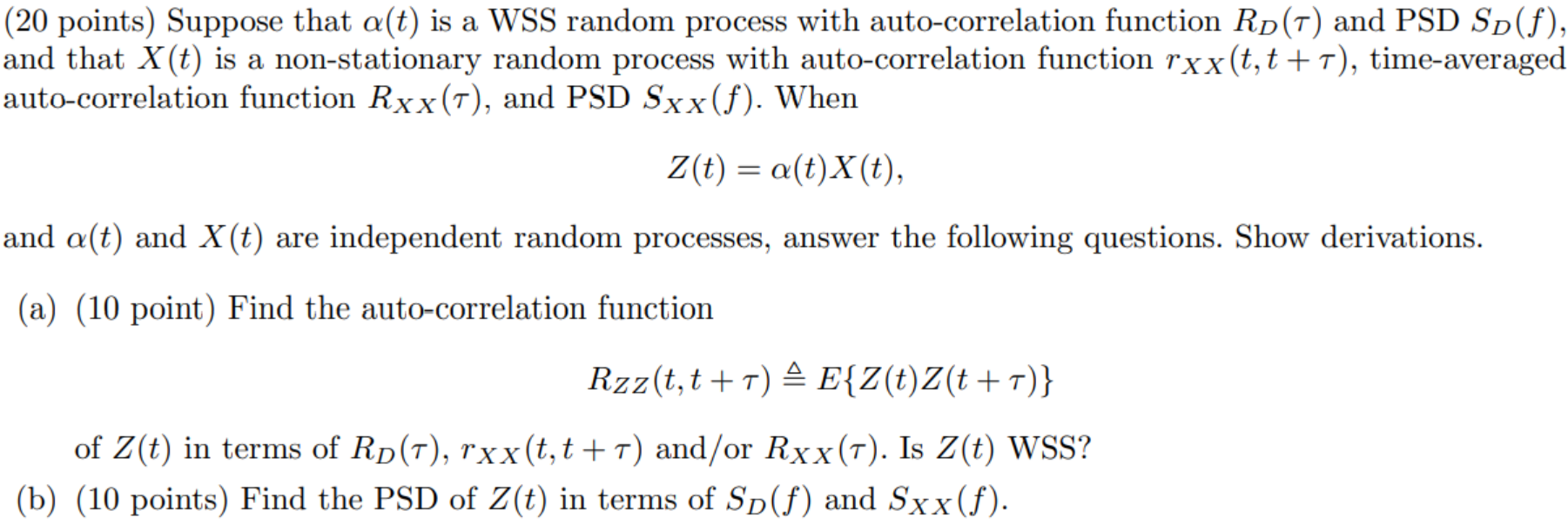 Solved (20 points) Suppose that a(t) is a WSS random process | Chegg.com