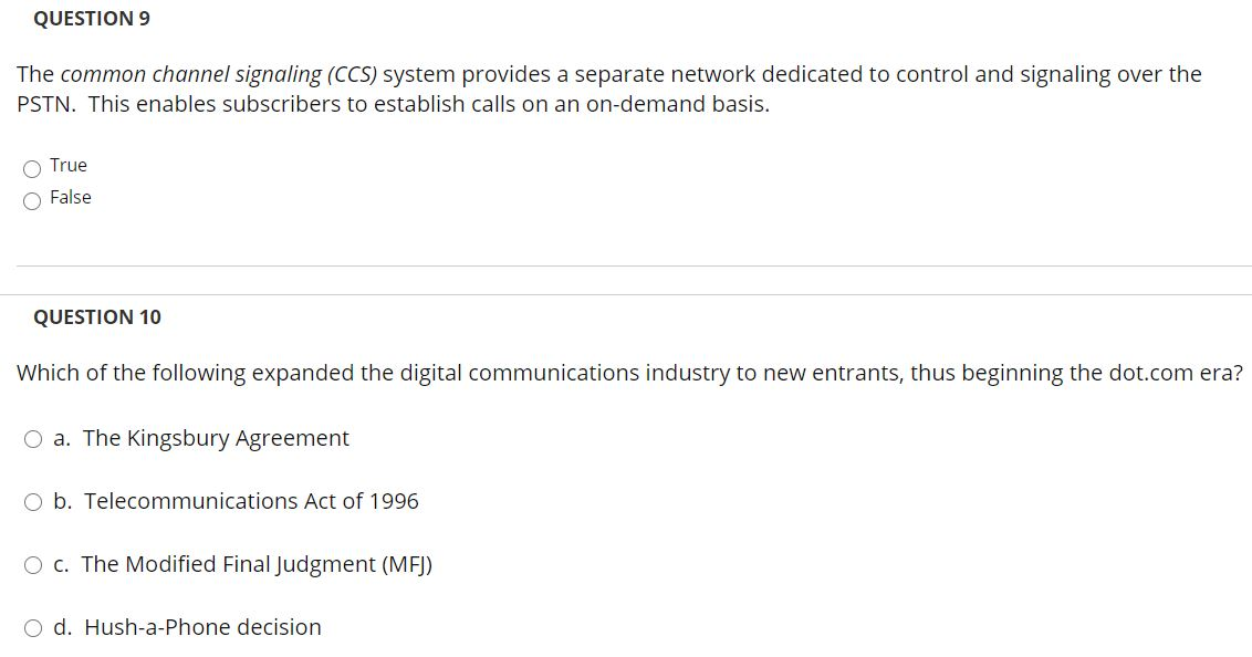 QUESTION 9 The common channel signaling (CCS) system | Chegg.com