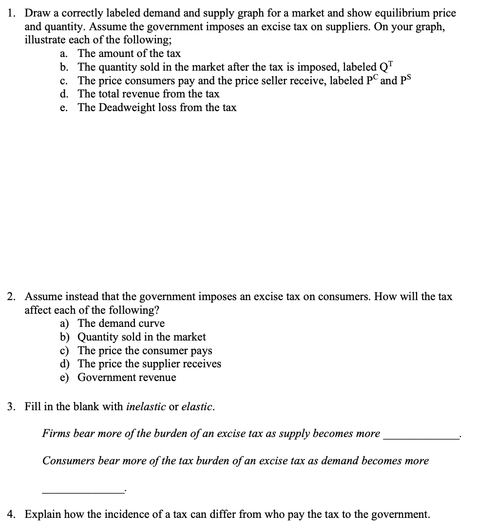 Solved 1. Draw a correctly labeled demand and supply graph | Chegg.com