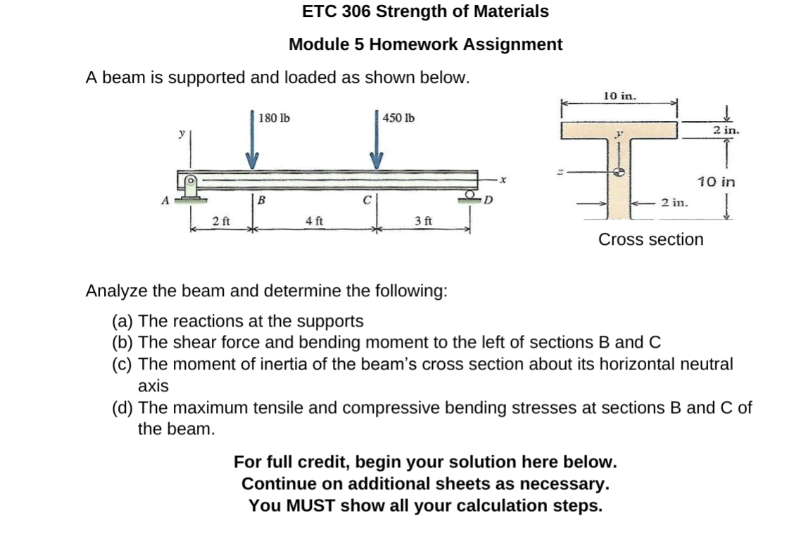 ETC 306 Strength of Materials Module 5 Homework | Chegg.com ETC 306 Strength of Materials Module 5 Homework | Chegg.com