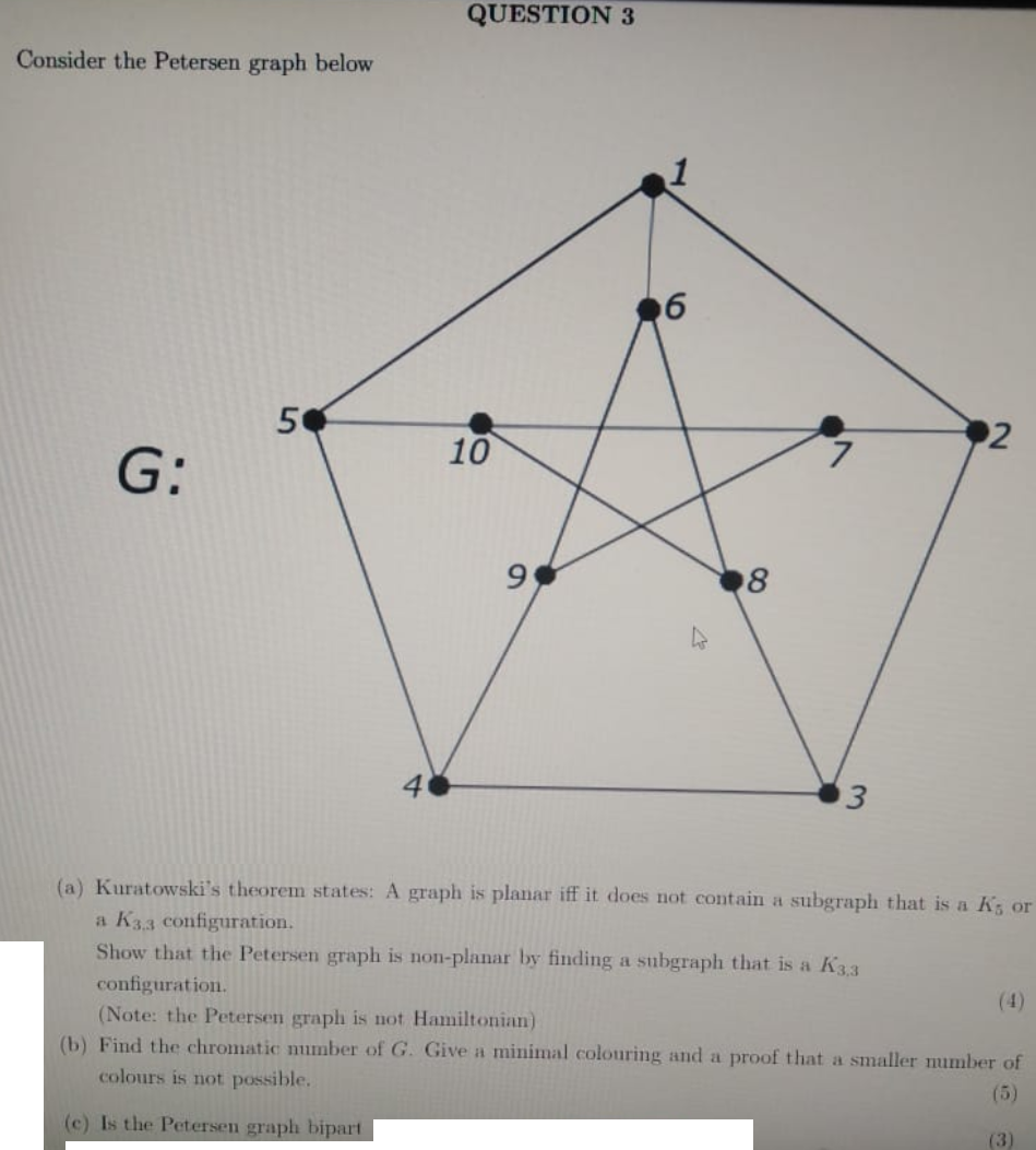 Solved QUESTION 3 Consider the Petersen graph below 1 6 50 2 | Chegg.com