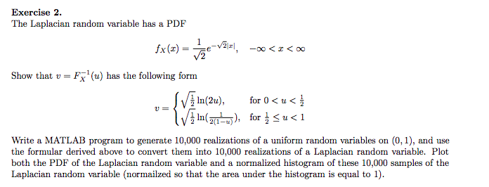 Solved Exercise 2 The Laplacian random variable has a PDF | Chegg.com