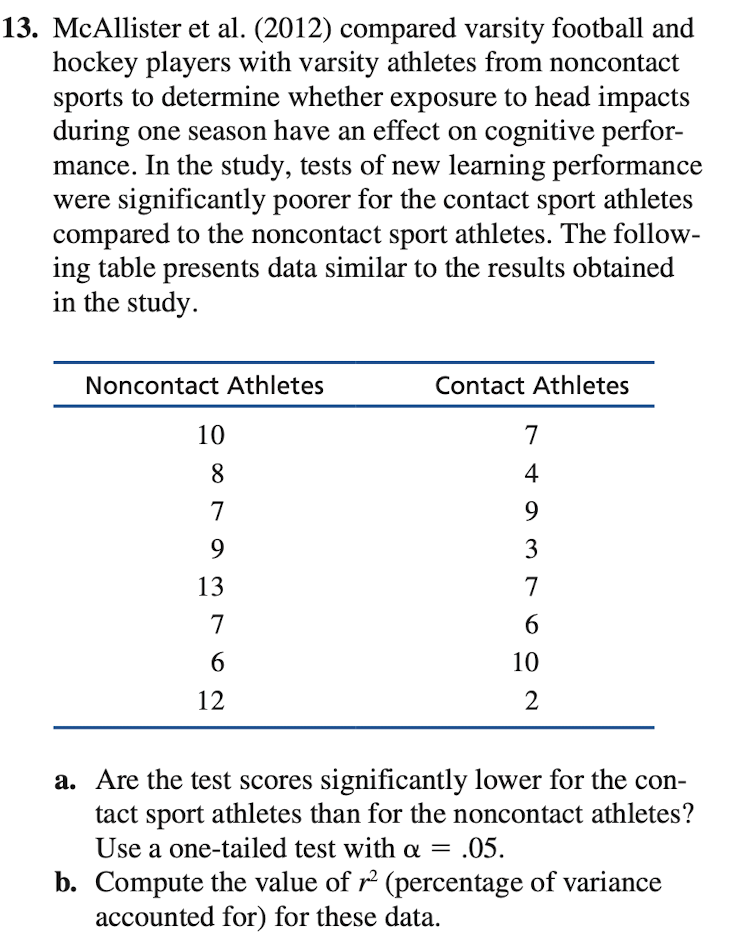 Solved McAllister et al. (2012) ﻿compared varsity football | Chegg.com