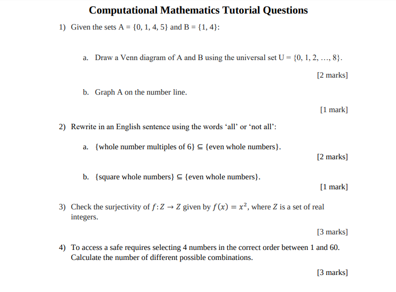 Solved Computational Mathematics Tutorial Questions 1) Given | Chegg.com