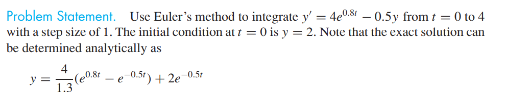 Solved Problem Statement. Use Euler's method to integrate y' | Chegg.com