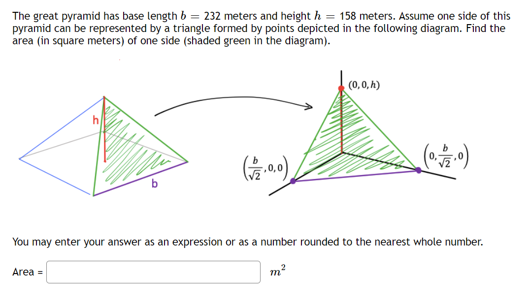 Solved The great pyramid has base length b = 232 meters and | Chegg.com