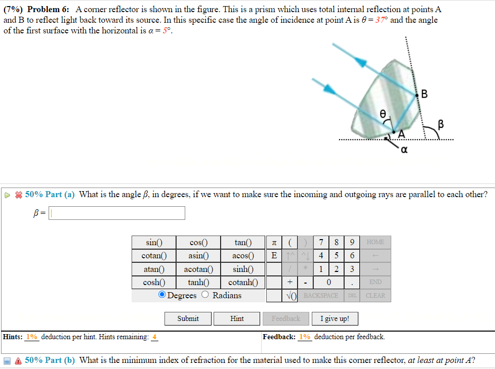 Solved (7\%) Problem 6: A corner reflector is shown in the | Chegg.com