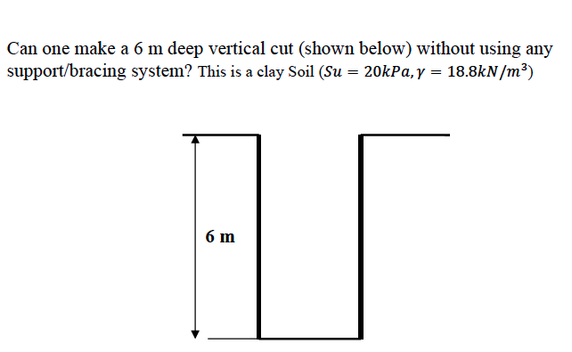 Solved Can one make a 6 m deep vertical cut (shown below) | Chegg.com