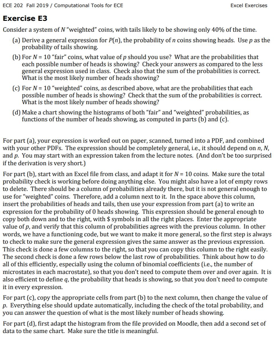 ECE 202 Fall 2019 / Computational Tools for ECE Excel | Chegg.com