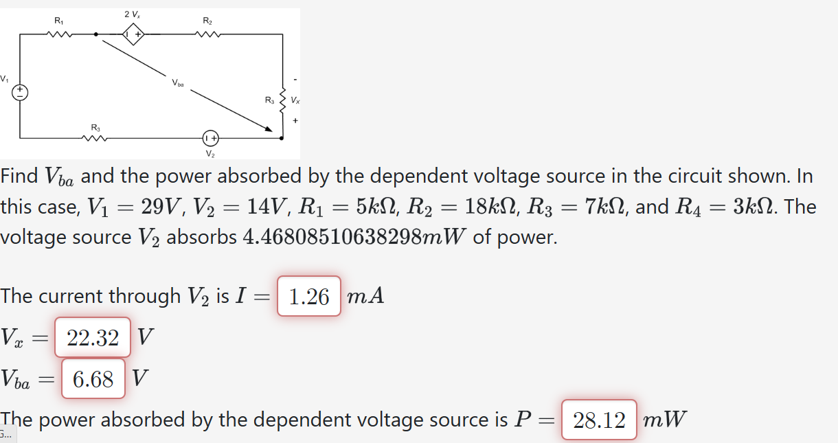 Solved Find Vba and the power absorbed by the dependent | Chegg.com