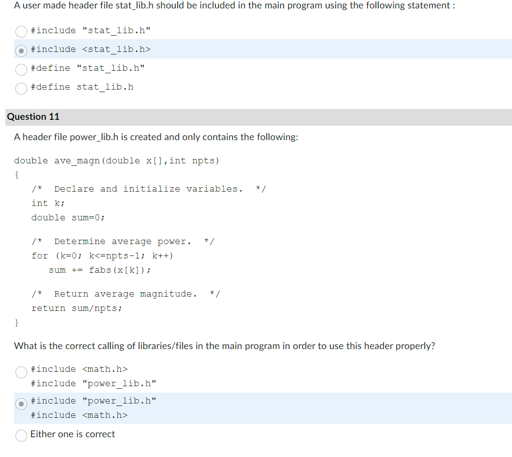 Solved A user made header file stat_lib.h should be included | Chegg.com