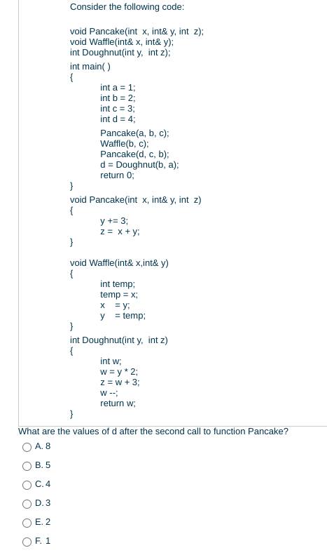 Solved Consider the following code: void Pancake(int x, int& | Chegg.com