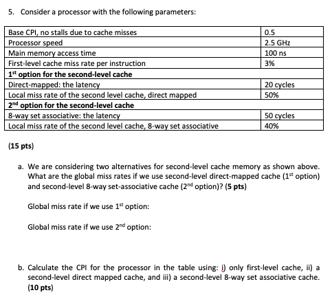 Solved 5. Consider a processor with the following | Chegg.com