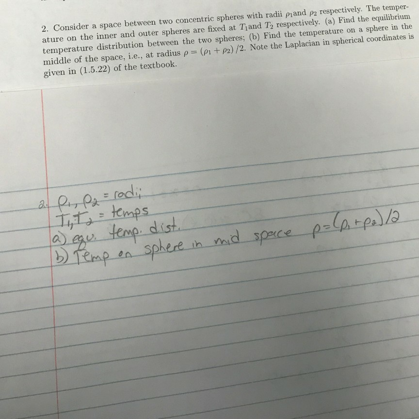 Solved 2. Consider a space between two concentric spheres | Chegg.com