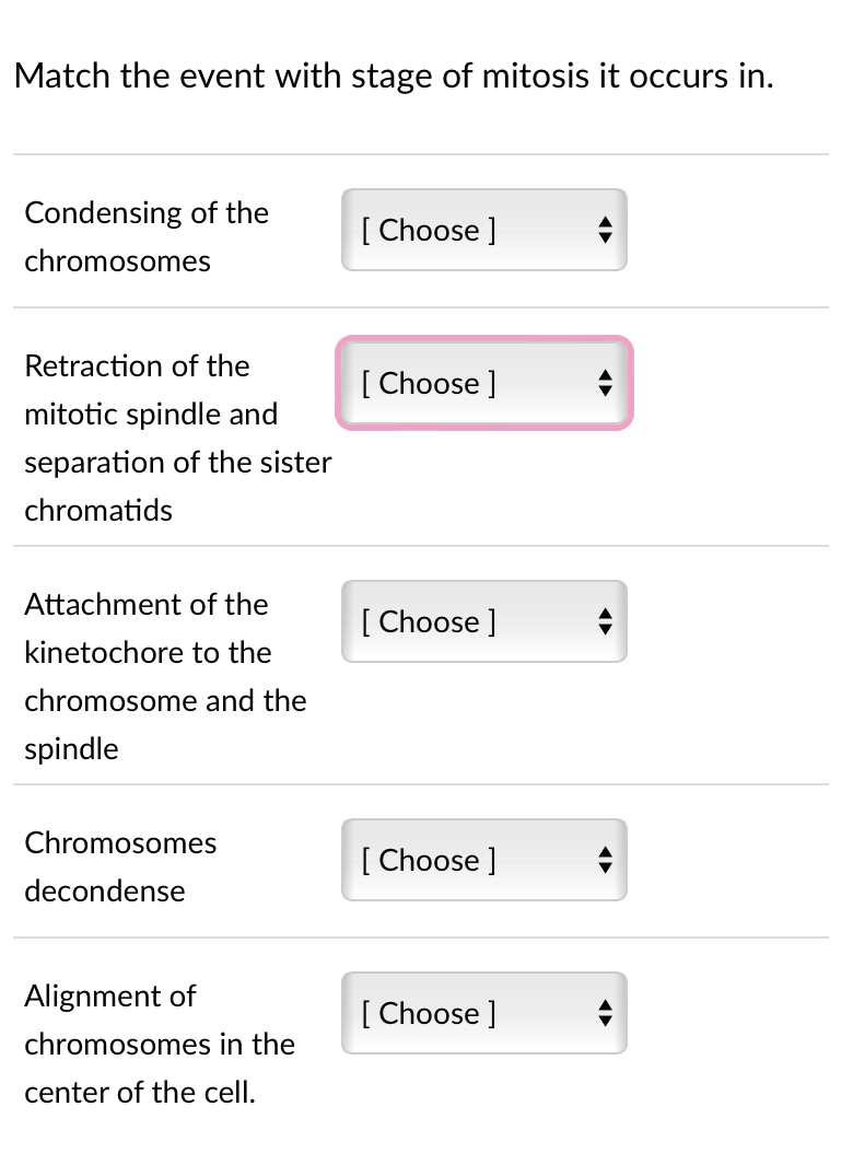 Solved Match the event with stage of mitosis it occurs | Chegg.com