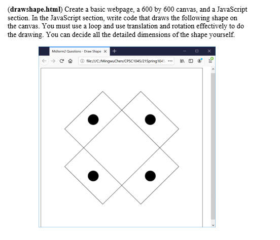 Solved (drawshape.html) Create a basic webpage, a 600 by 600 | Chegg.com