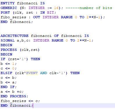 Solved ENTITY fibonacci IS GENERIC (N: INTEGER := 16): | Chegg.com