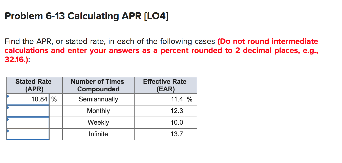 Solved Problem 6-13 Calculating APR (L04] Find the APR, or | Chegg.com
