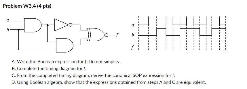 Solved Problem W3.4 (4 pts) A. Write the Boolean expression | Chegg.com