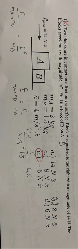 Solved . ﻿Two blocks are in contact on a frictionless | Chegg.com