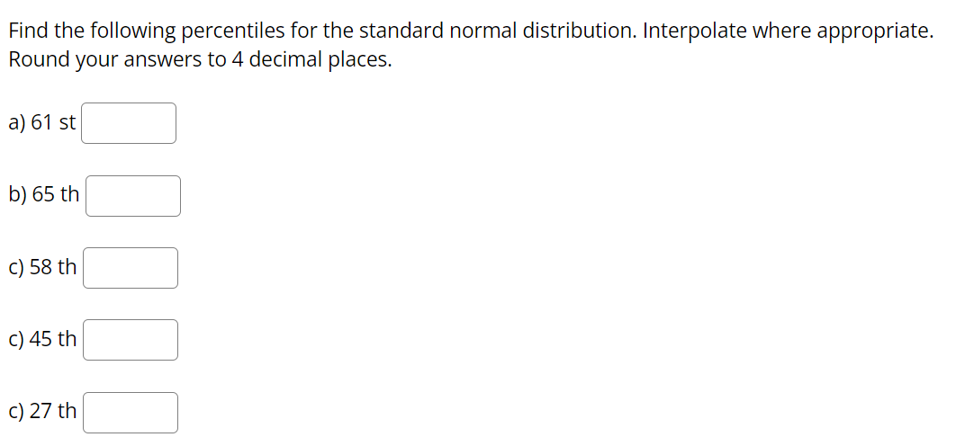 Solved Find the following percentiles for the standard | Chegg.com