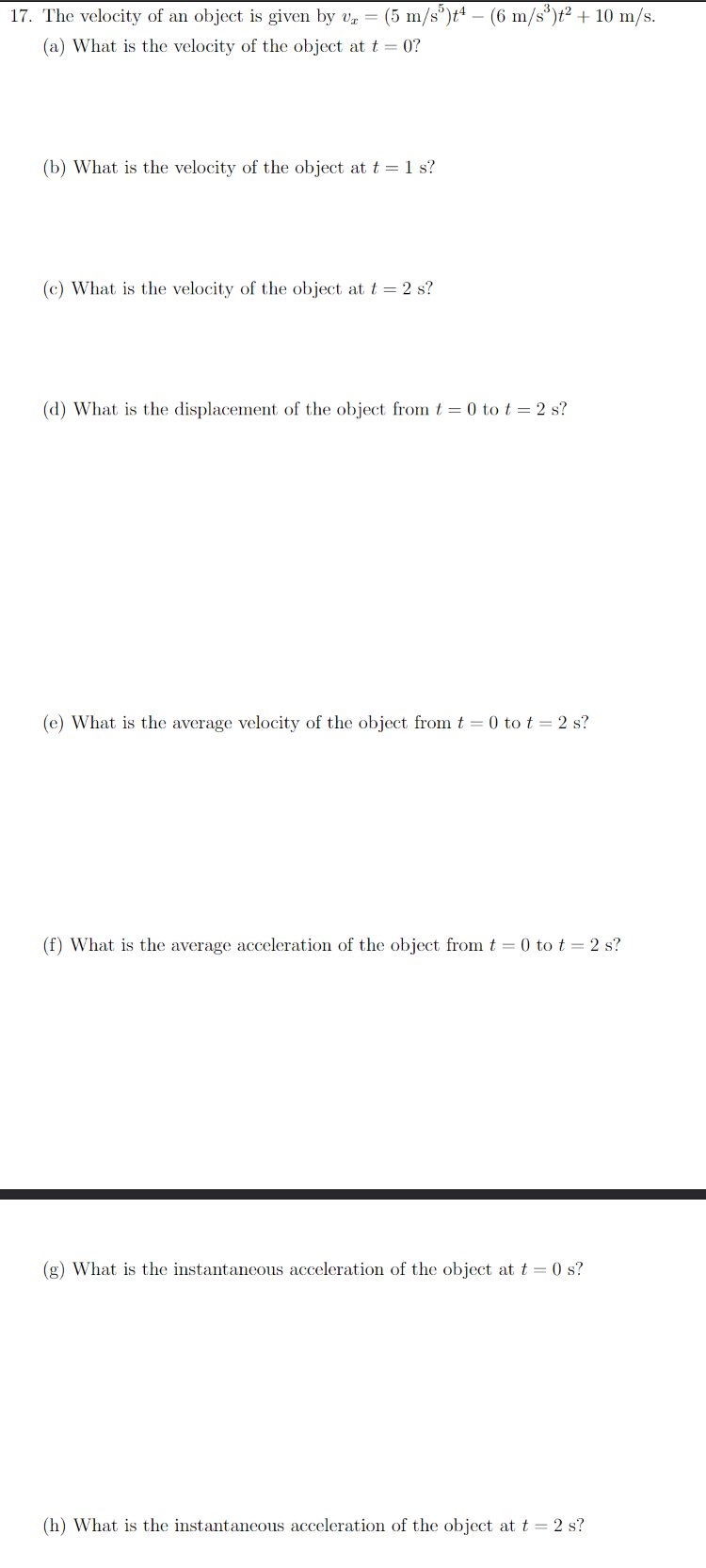 Solved 17 The Velocity Of An Object Is Given By Vx 5
