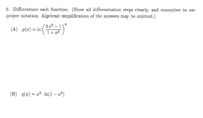 Solved 6. Differentiate each function: (Show all | Chegg.com