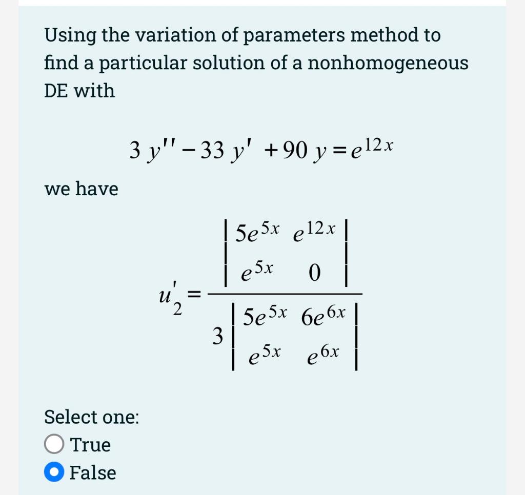 Solved Using the variation of parameters method to find a | Chegg.com