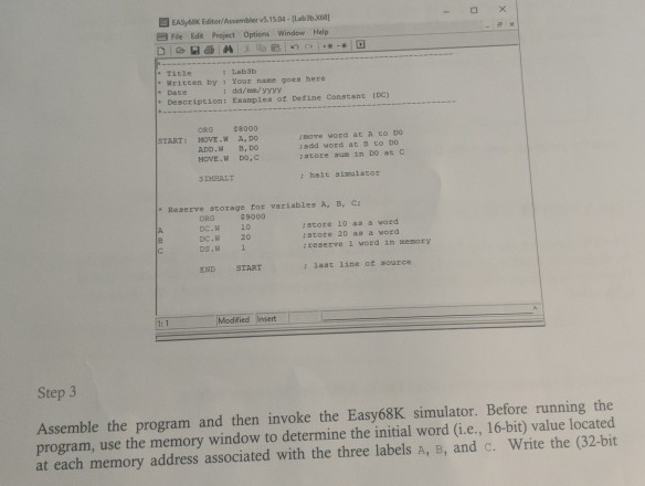 hexadecimal) memory address and the (16-bit) value | Chegg.com