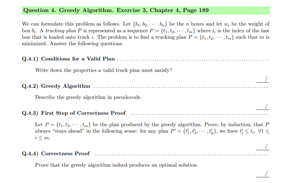 Question 4. Greedy Algorithm. Exercise 3, Chapter 4, | Chegg.com