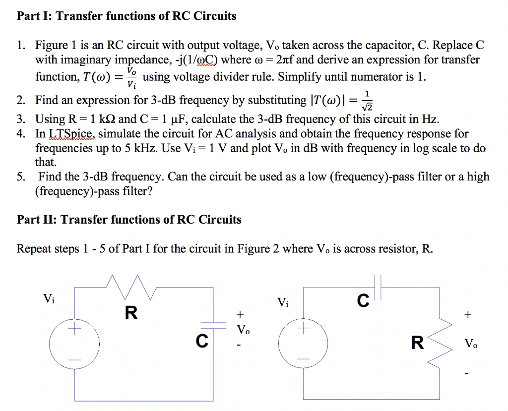 Solved Part I: Transfer functions of RC Circuits Vi 1. | Chegg.com