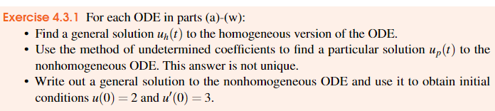 Solved Exercise 4.3.1 For each ODE in parts (a)-(w): - Find | Chegg.com
