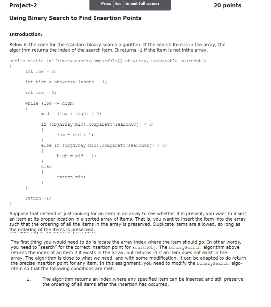 Solved Project-2 Press Esc to exit full screen 20 points | Chegg.com