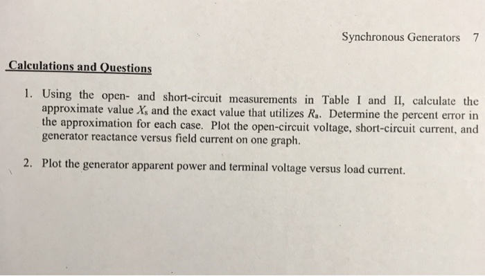 Solved Synchronous Generators 7 Calculations And Questions 4961
