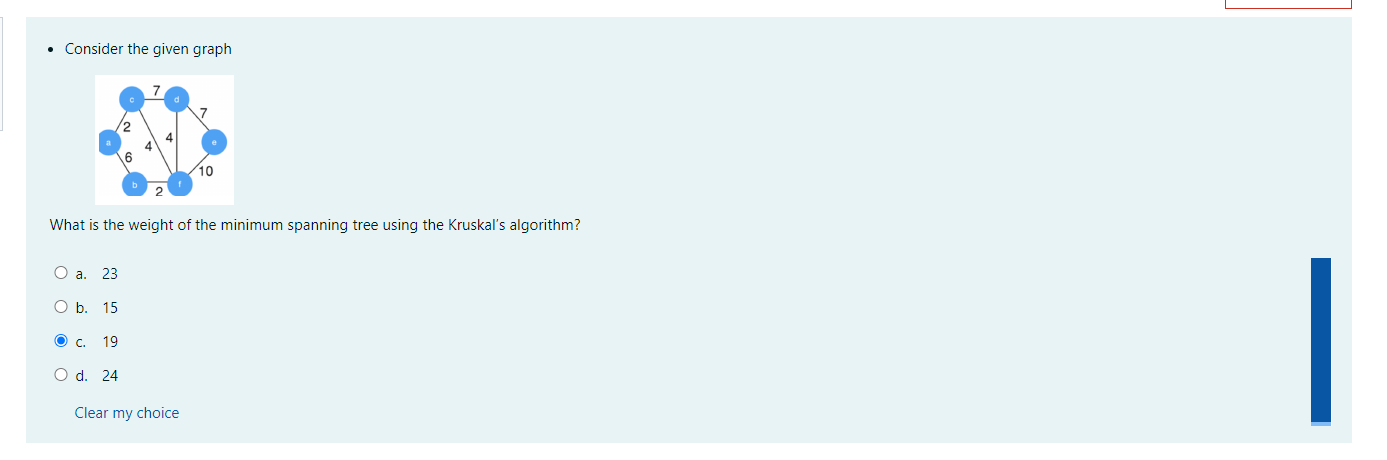 Solved . Consider the given graph 7 10 What is the weight of | Chegg.com