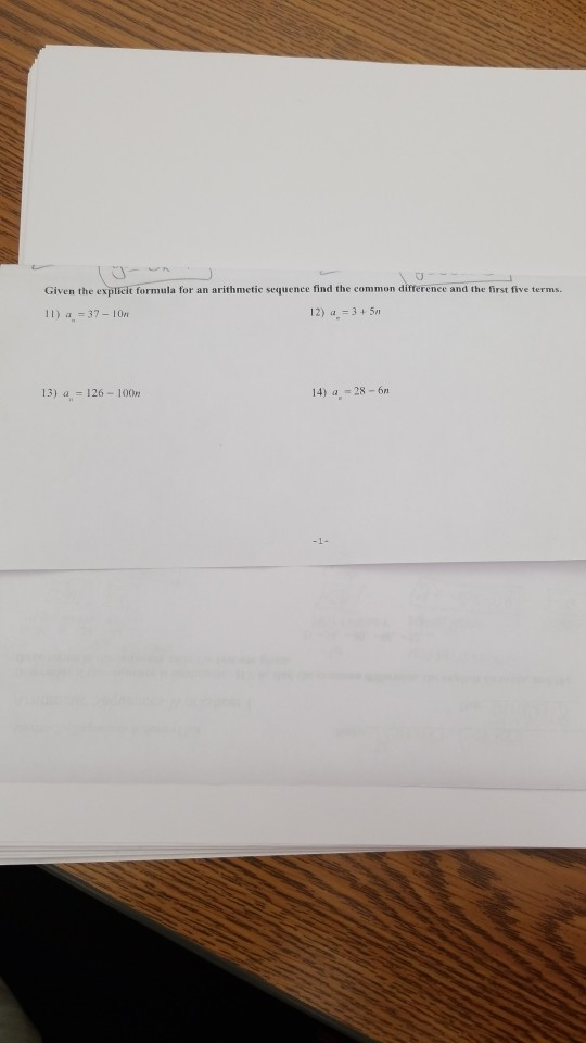 Solved Given the explicit formula for an arithmetic sequence | Chegg.com