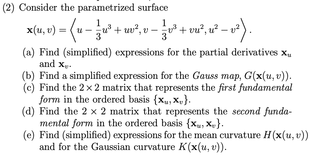 Solved (2) Consider the parametrized surface | Chegg.com