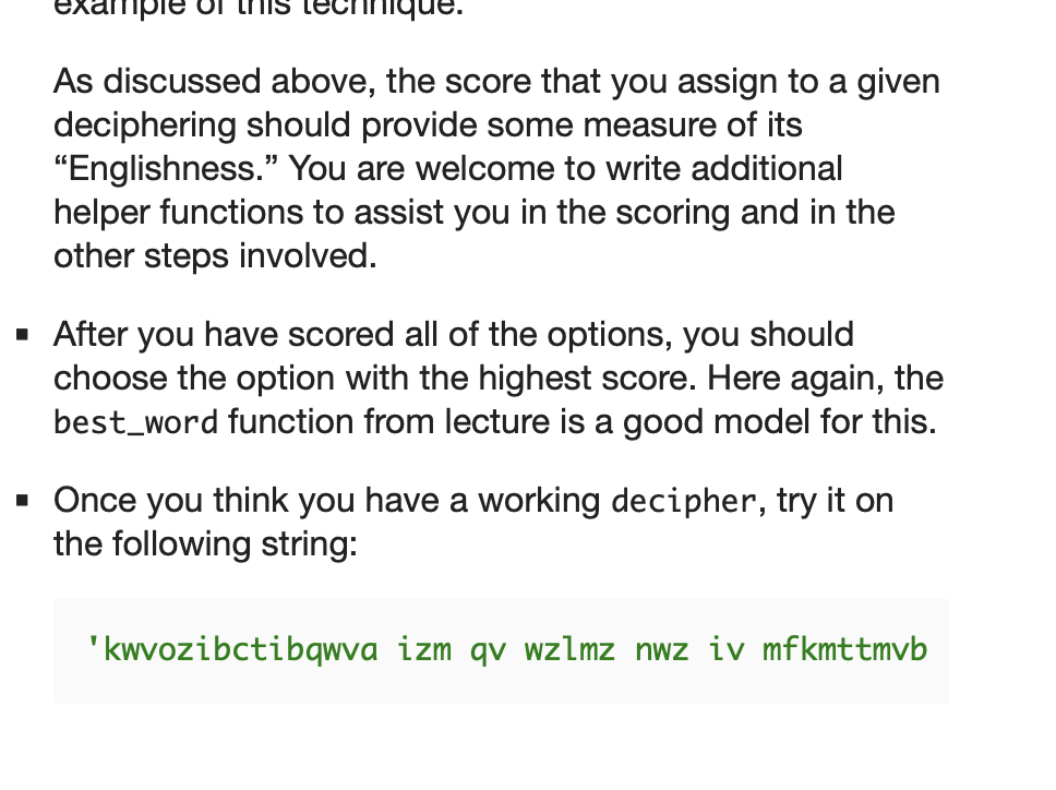 Solved 2. Write a function decipher(s) that takes as input | Chegg.com Solved 2. Write a function decipher(s) that takes as input | Chegg.com