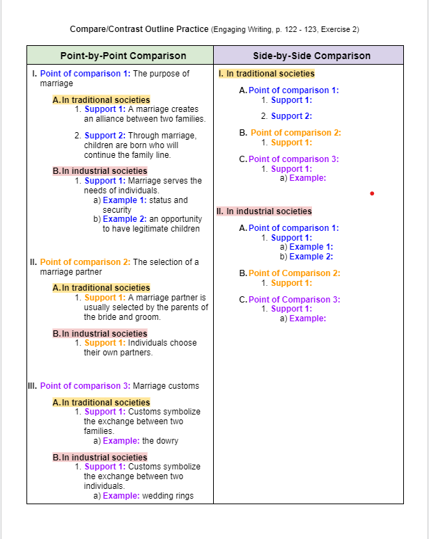 Compare/Contrast Outline Practice (Engaging Writing, | Chegg.com