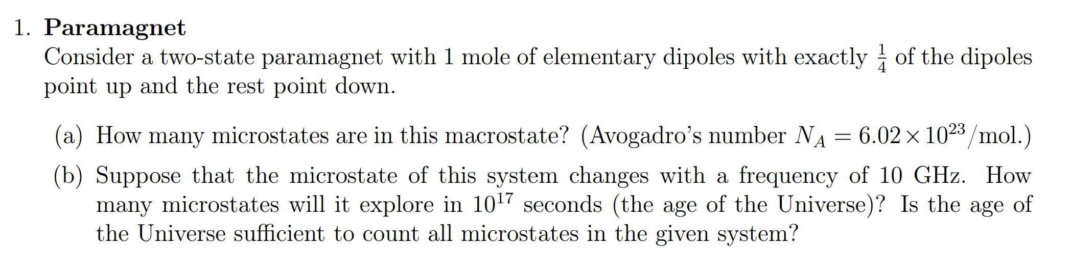 Solved Paramagnet Consider a two-state paramagnet with 1 | Chegg.com